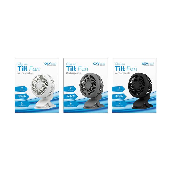 Oxy Cool Clip On Tilt Fan Rechargeable